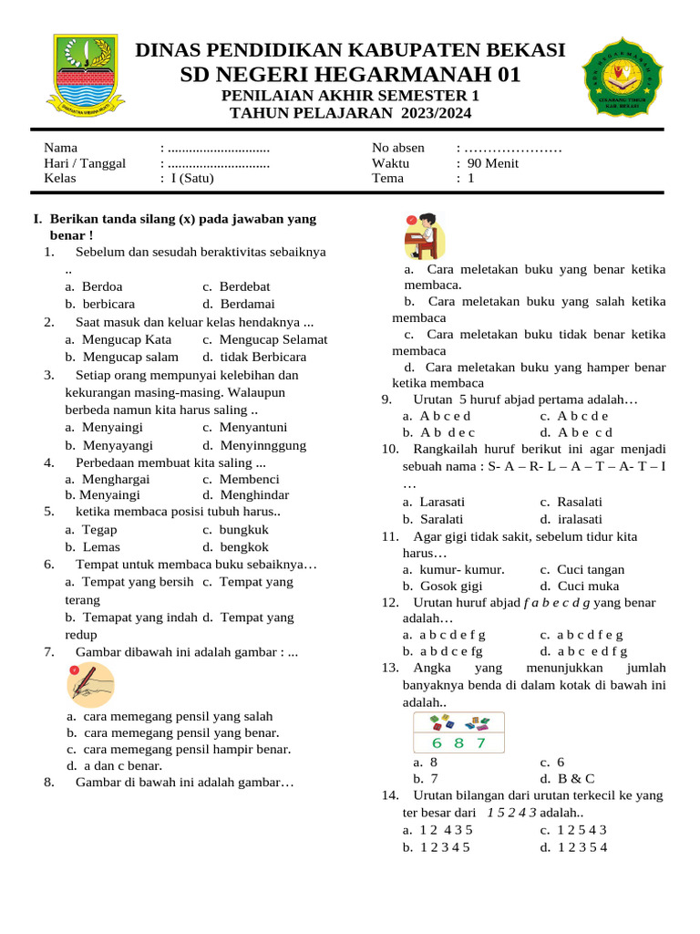 Soal & Jawaban Pas Kls 1 Tema 1 | PDF
