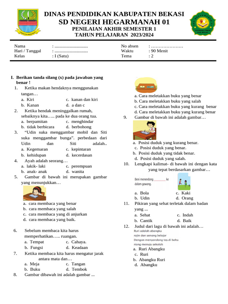 SOAL & Jawaban PAS KELAS 1 TEMA 2 | PDF