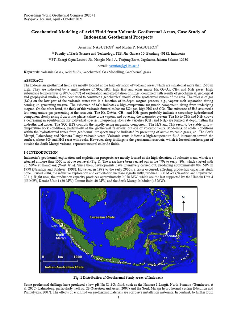 Geochemical Modeling of Acid Fluid From Volcanic Geothermal Areas, Case ...