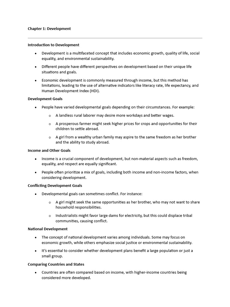 Class 10 Economics: Development Notes | PDF | Income | Income Distribution