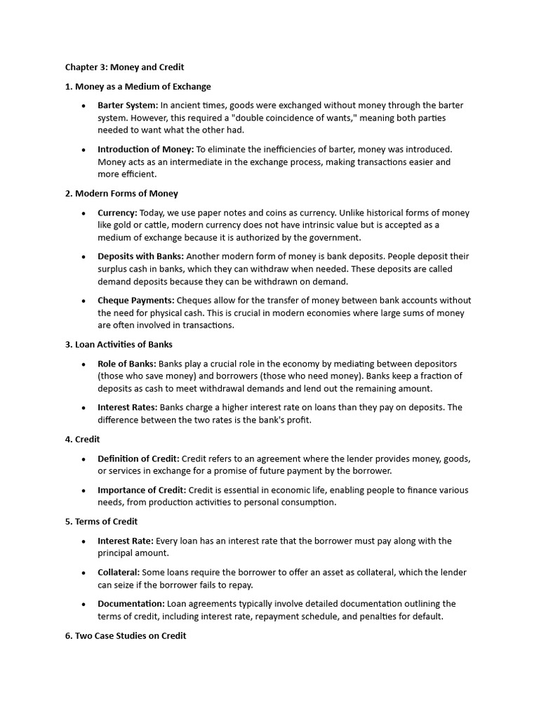 Chapter 3 Eco Class 10 Notes | PDF | Money | Credit