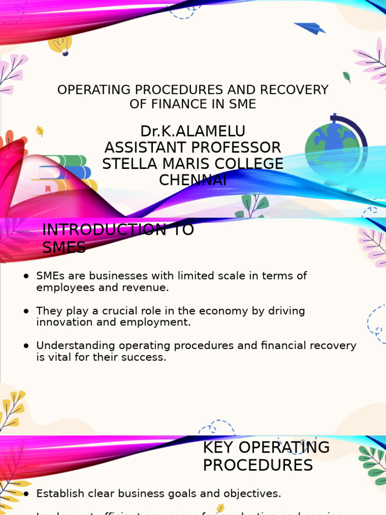 Operating Procedures and Recovery of Finance in SME | PDF