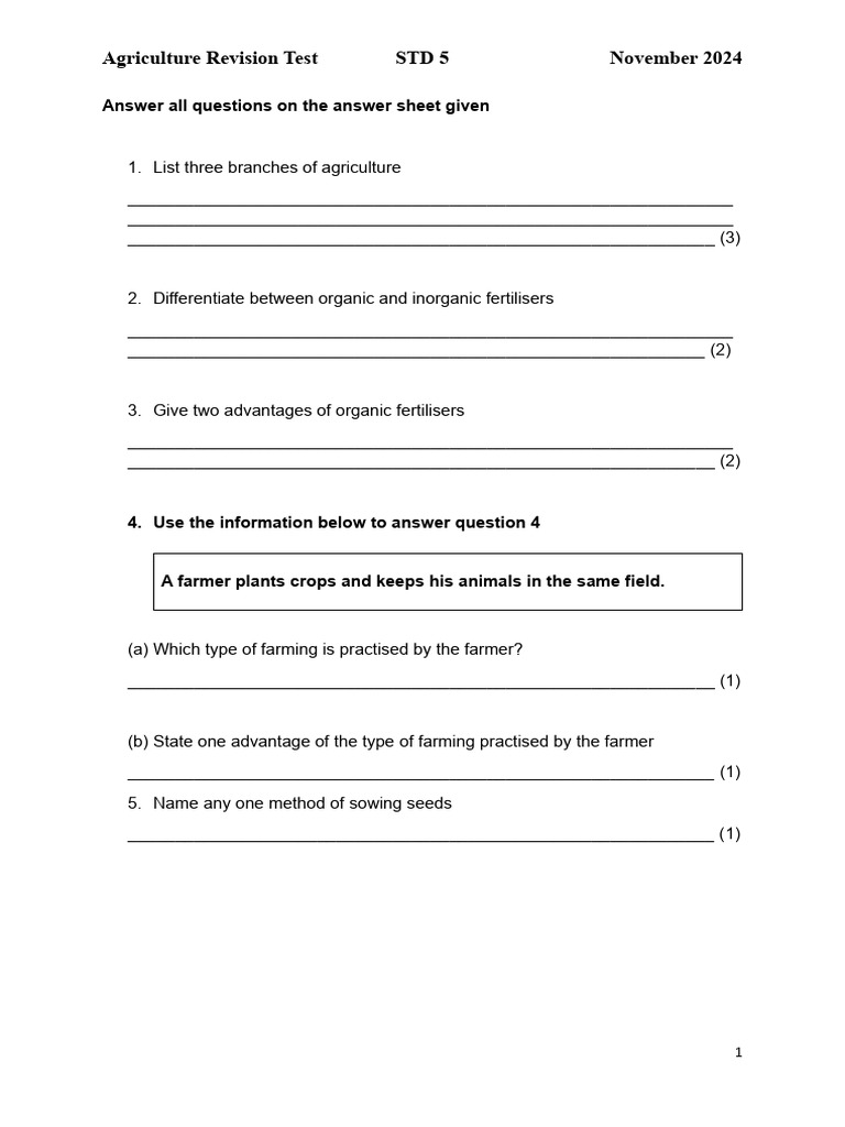 Agric Revision Test 2 | PDF | Fertilizer | Agriculture