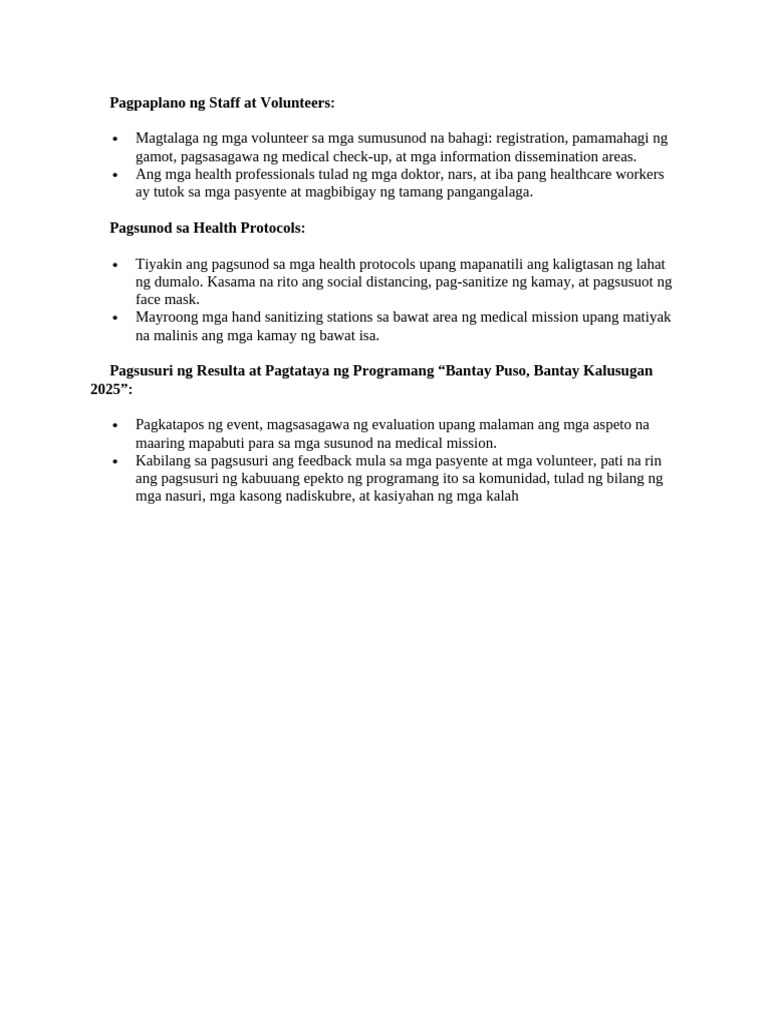 Pagpaplano NG Staff at Volunteers | PDF