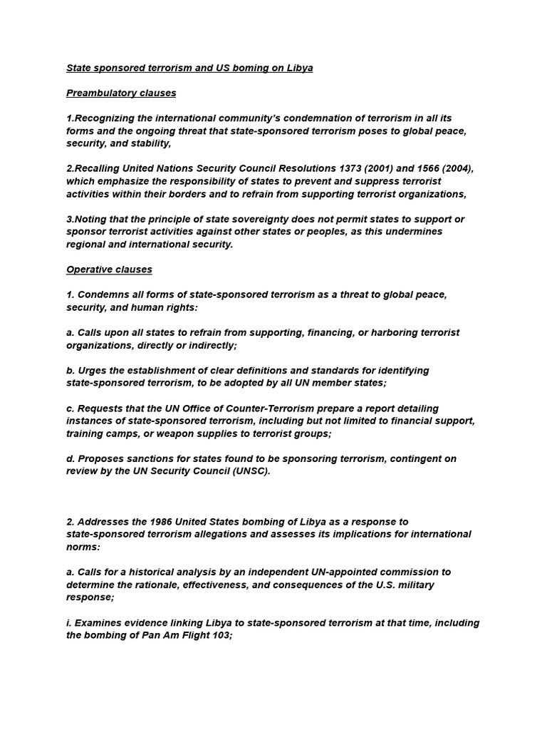State Sponsored Terrorism and US Boming On Libya | PDF | United Nations ...