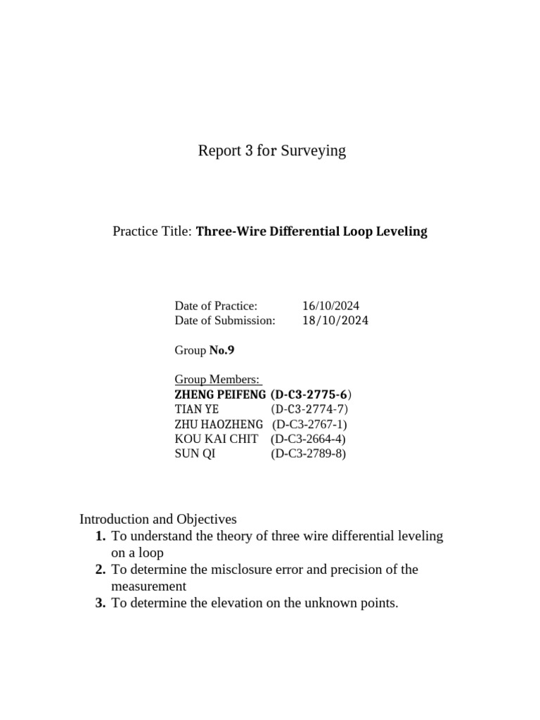 dc32775 Report of Three-Wire Differential Loop Leveling | PDF