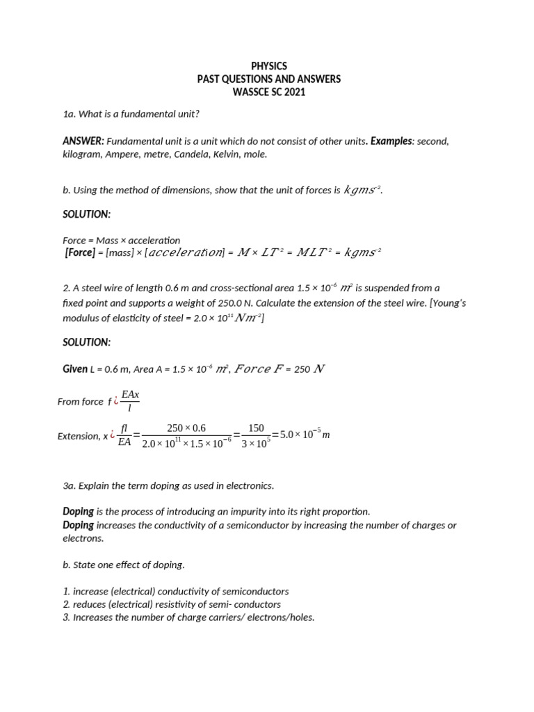 PHYSICS (Past Questions & Answers) | PDF | Electromagnetic Induction | Waves