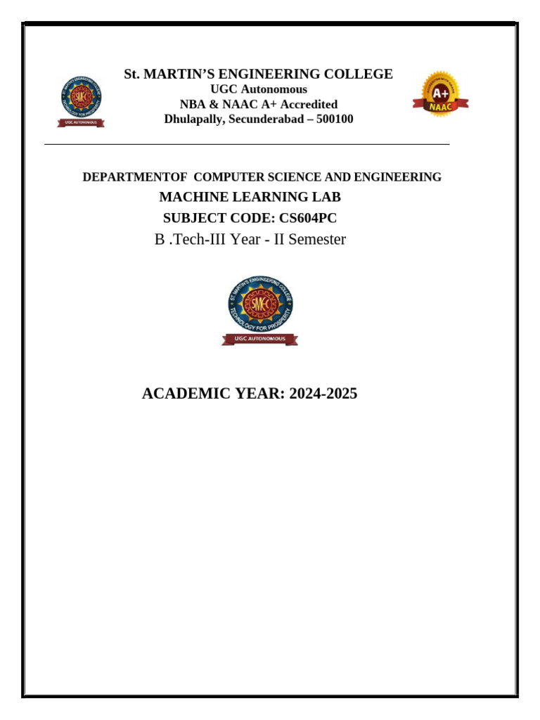 Machine Learning Lab Word 12-1-2025. Document | PDF | Coefficient Of ...