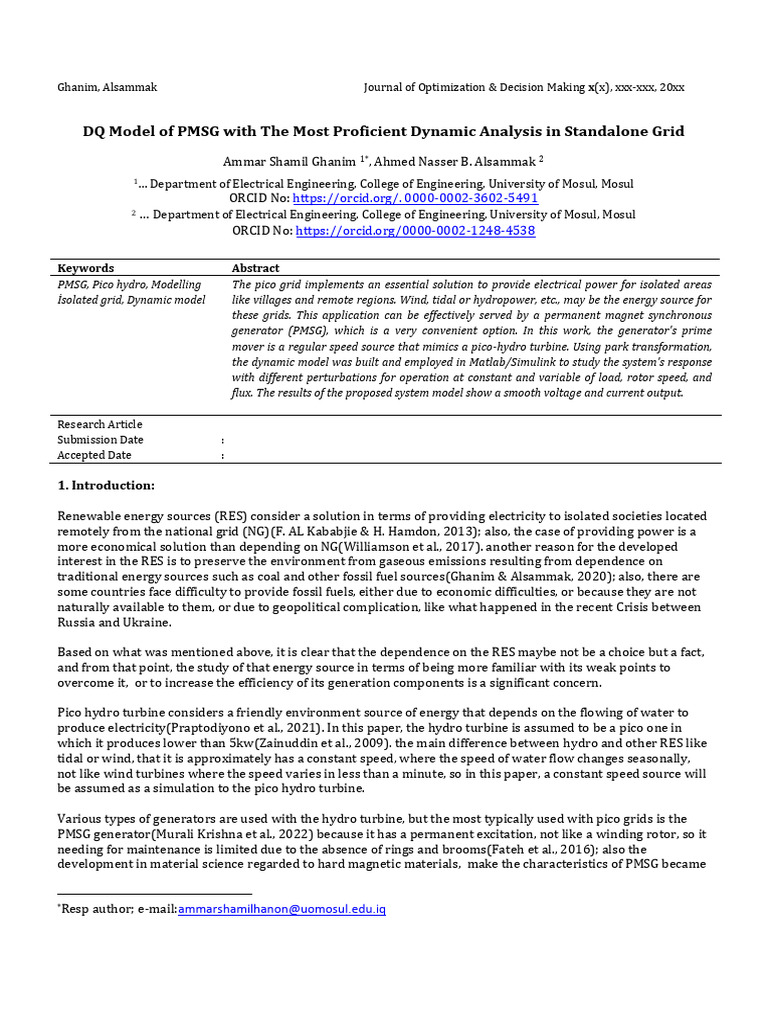 DQ Model of PMSG With The Most Proficient Dynamic Analysis in Standalone Grid - Jodm | PDF ...