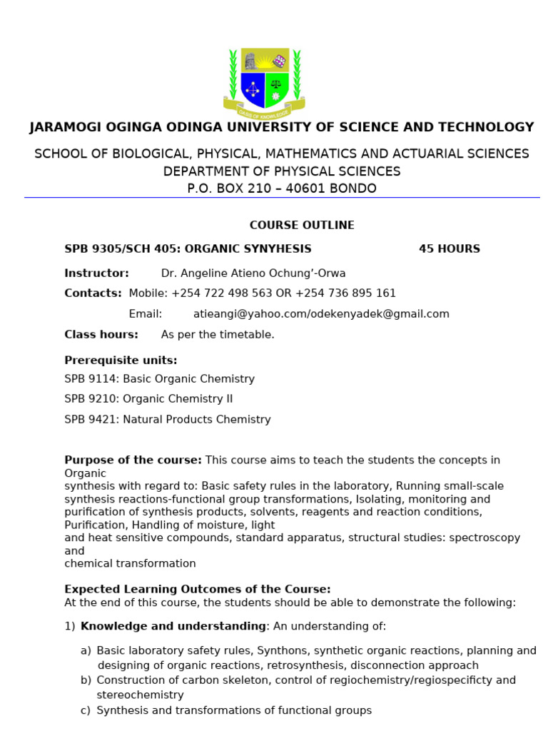 Organic Synthesis Course Outline | PDF | Organic Synthesis | Organic ...