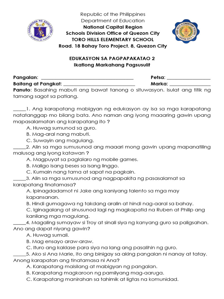 Esp 2 Q3 Exam 2024 2025 | PDF