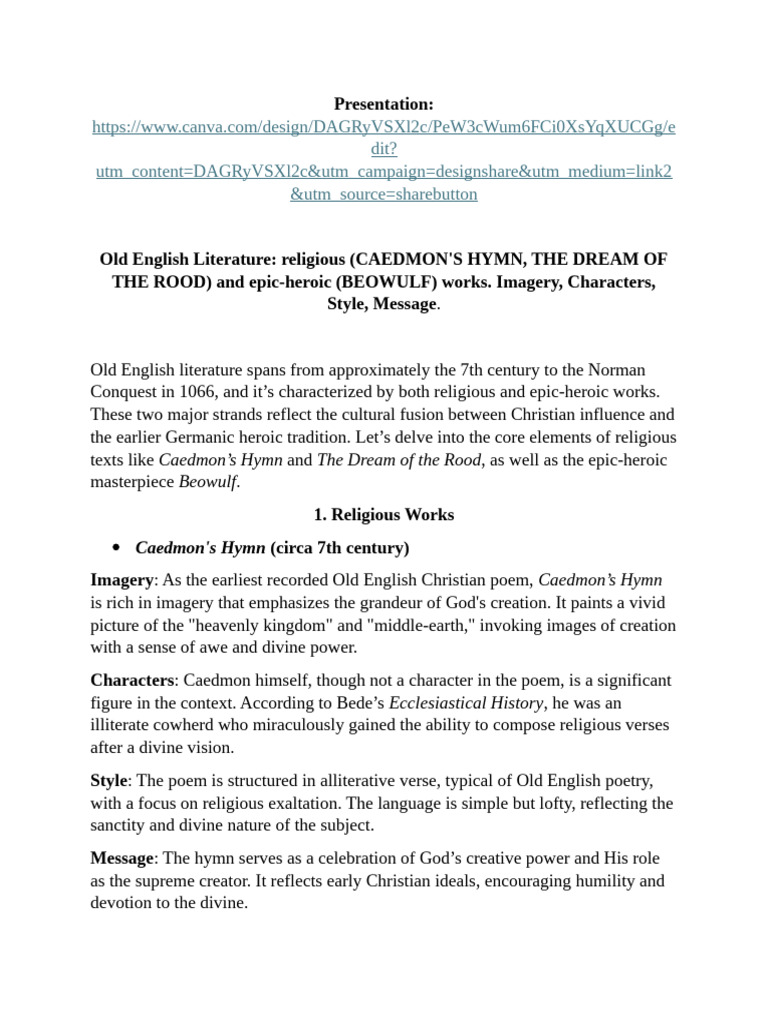 Old English Literature | PDF | Beowulf