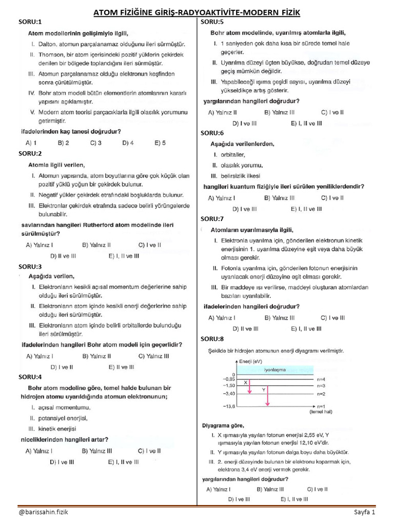 MODERN FİZİK GENEL SORULAR 180 TANE | PDF