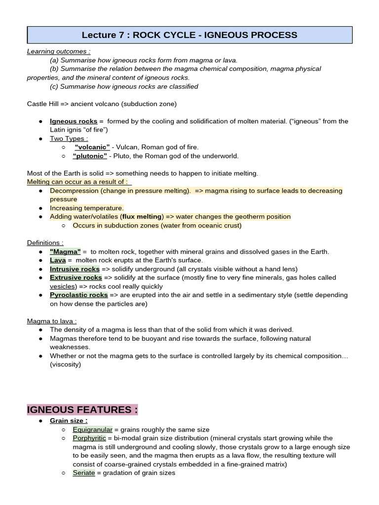 EA1110 - WEEK 4: Igneous Rocks | PDF | Magma | Lava