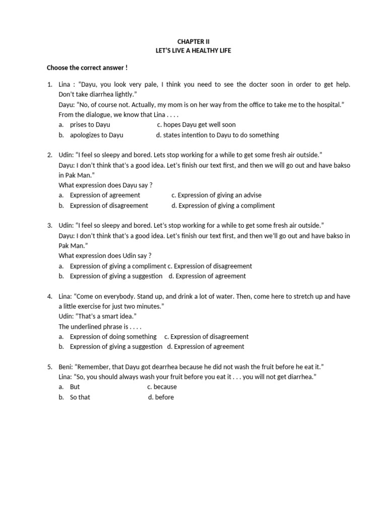 Healthy Living Dialogue Exercises | PDF