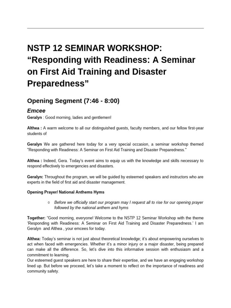 NSTP 12 SEMINAR WORKSHOP "Responding With Readiness A Seminar On | PDF ...