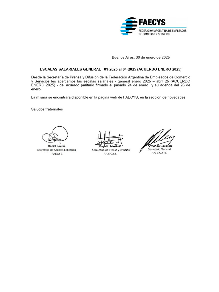 Empleados de Comercio: Escalas Salariales Enero 2025 - Abril 2025 | PDF