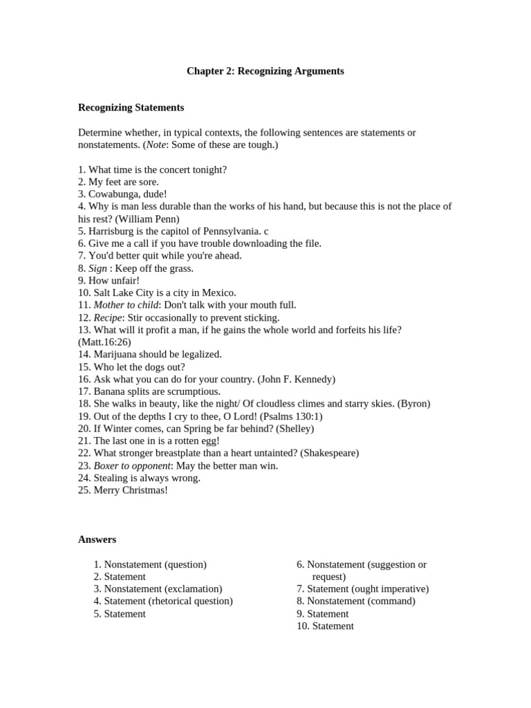 Logic & Argument Recognition Guide | PDF | Argument | Sentence (Linguistics)