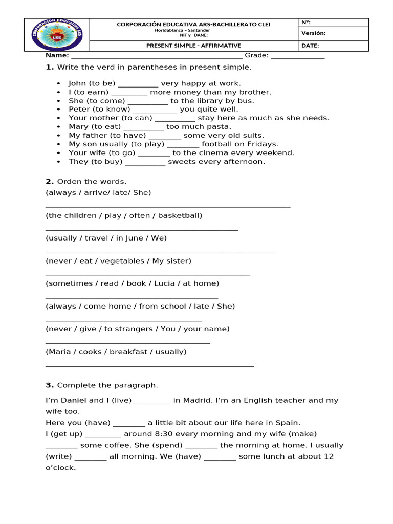 Present Simple - Affirmative | PDF | Eating Behaviors Of Humans | Cuisine