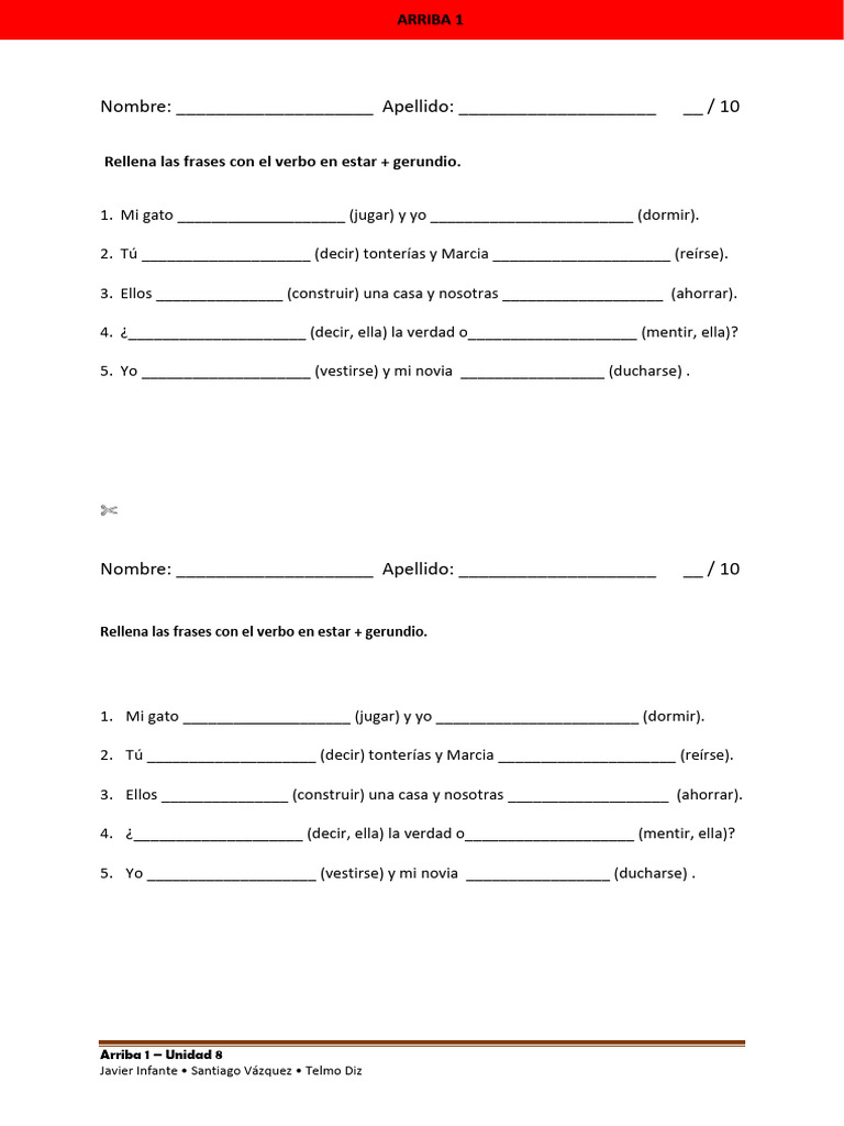 Ejercicios de estar + gerundio | PDF