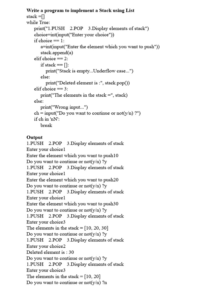 Stack and Random Program Lab Record Question | PDF