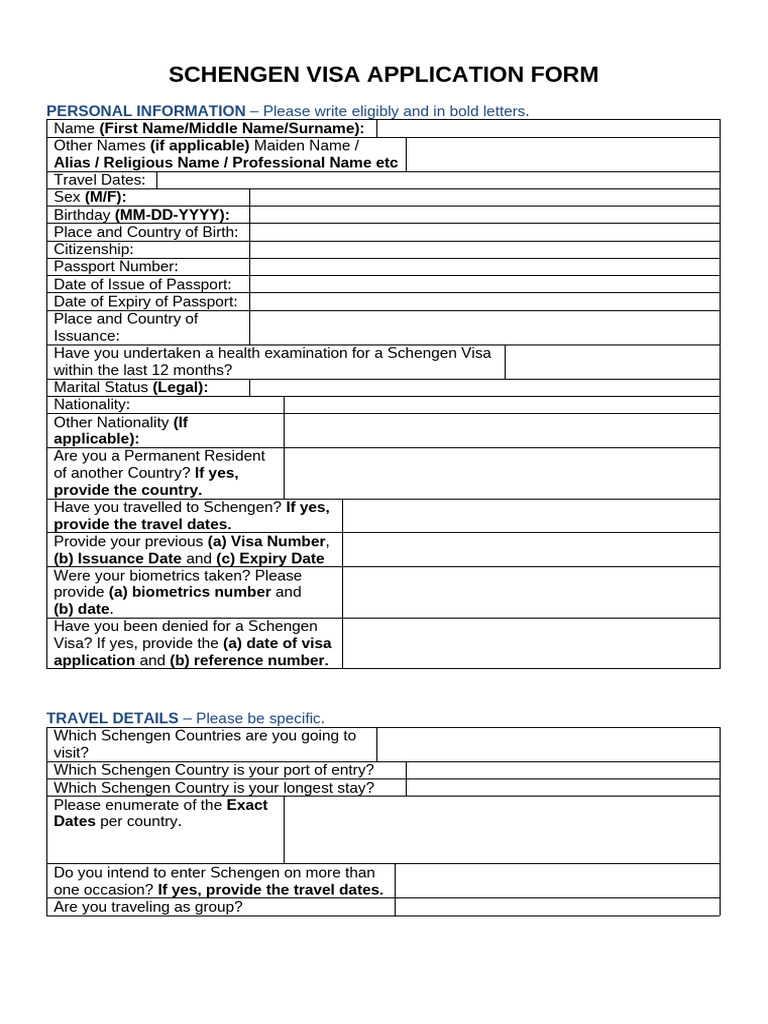 Schengen Visa Application Form | PDF | Travel Visa | Passport