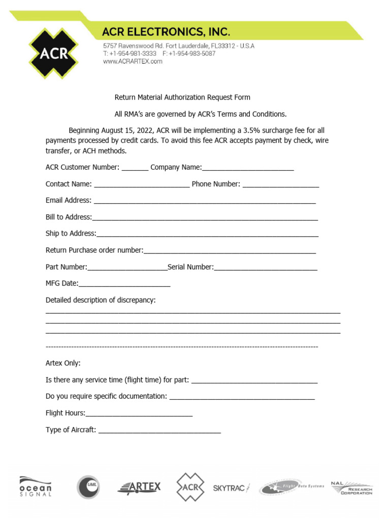 RMA Request Form & Fee Details | PDF