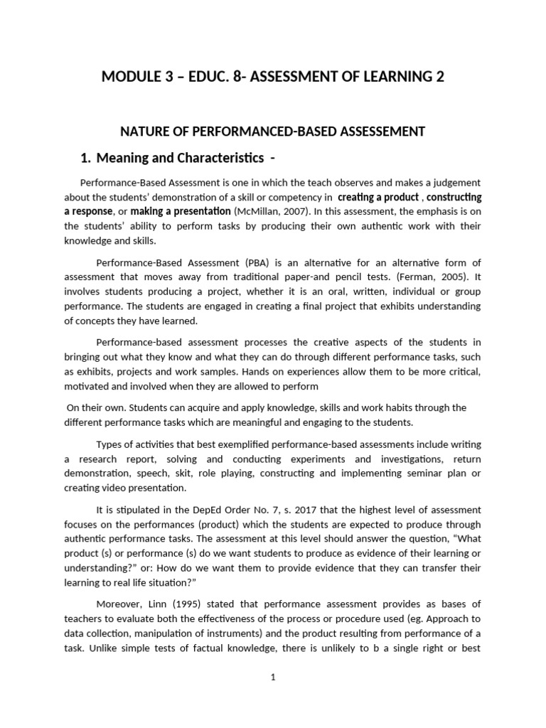 MODULE-3-EDUC.-8-ASSESEMENT-OF-LEARNING | PDF | Educational Assessment | Learning