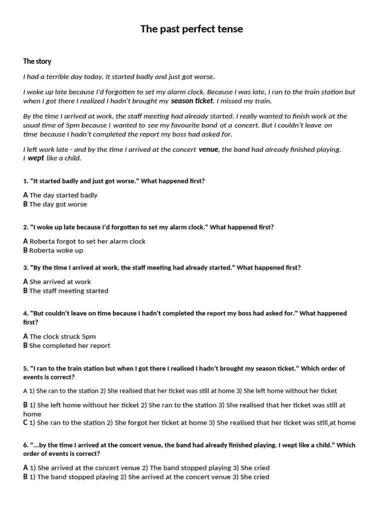 Past Perfect Tense Practice | PDF