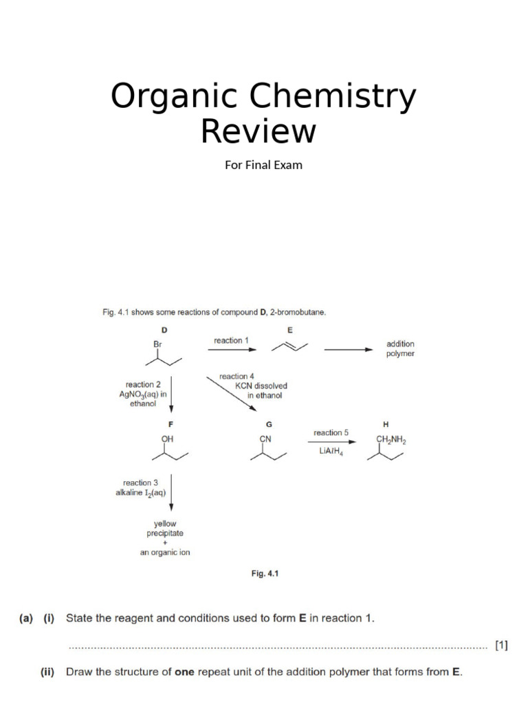 Organic Chemistry Review For Final Exam 2024-2025 | PDF