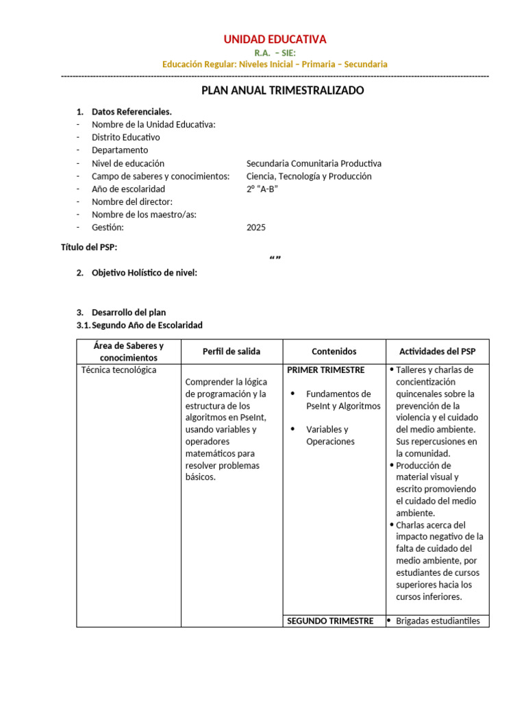 PAT 2do Sec - TTG | PDF | Aprendizaje | Evaluación