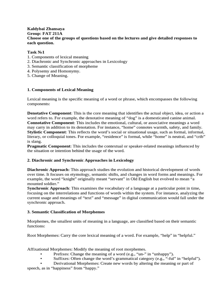 Lexical Meaning and Semantic Change | PDF | Semantics | Word