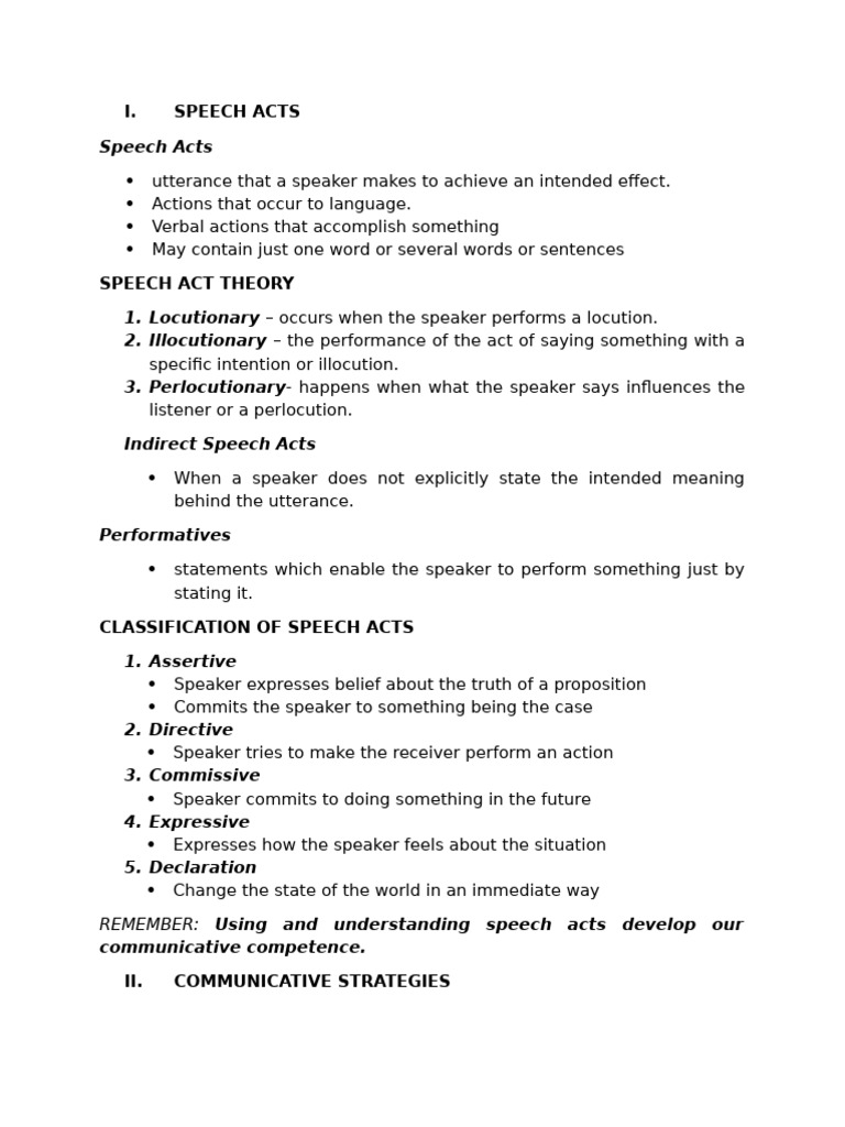 SPEECH-ACTS | PDF | Public Speaking | Human Communication