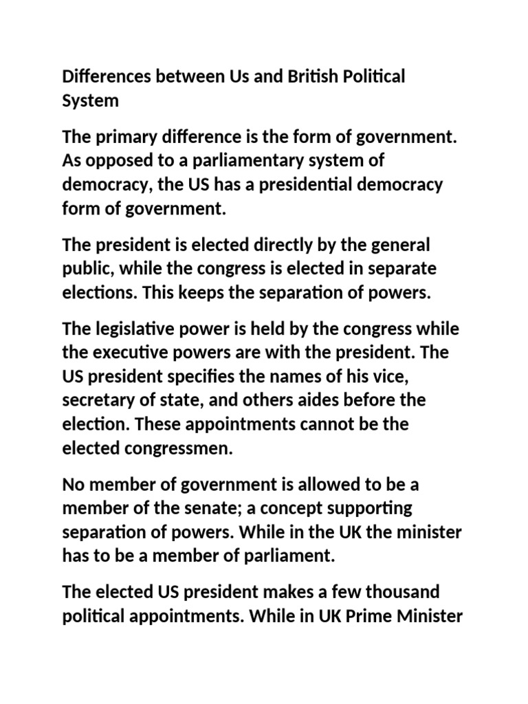 Differences Between Us and British Political System | PDF | United ...