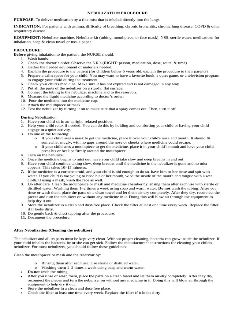 Nebulization Procedure | PDF | Pulmonology | Medical Specialties