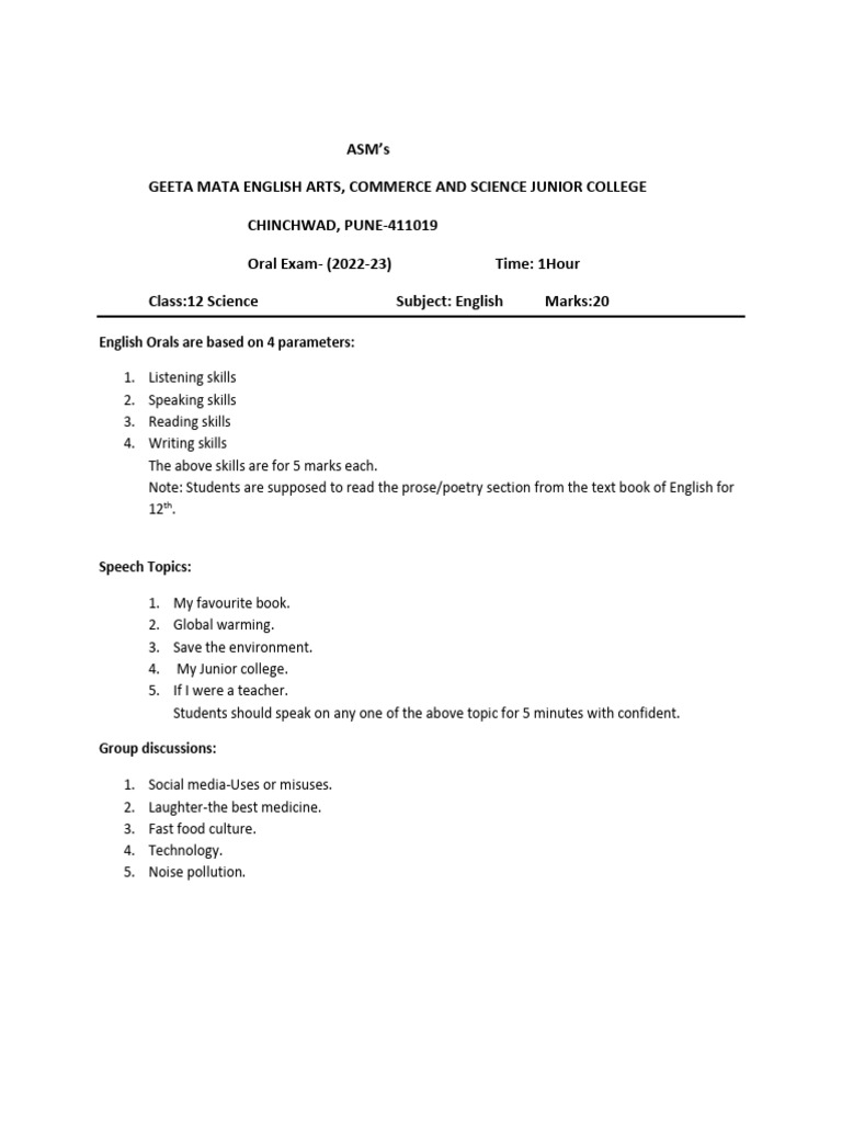 Class 12 English Oral Exam Guide | PDF | Poetry