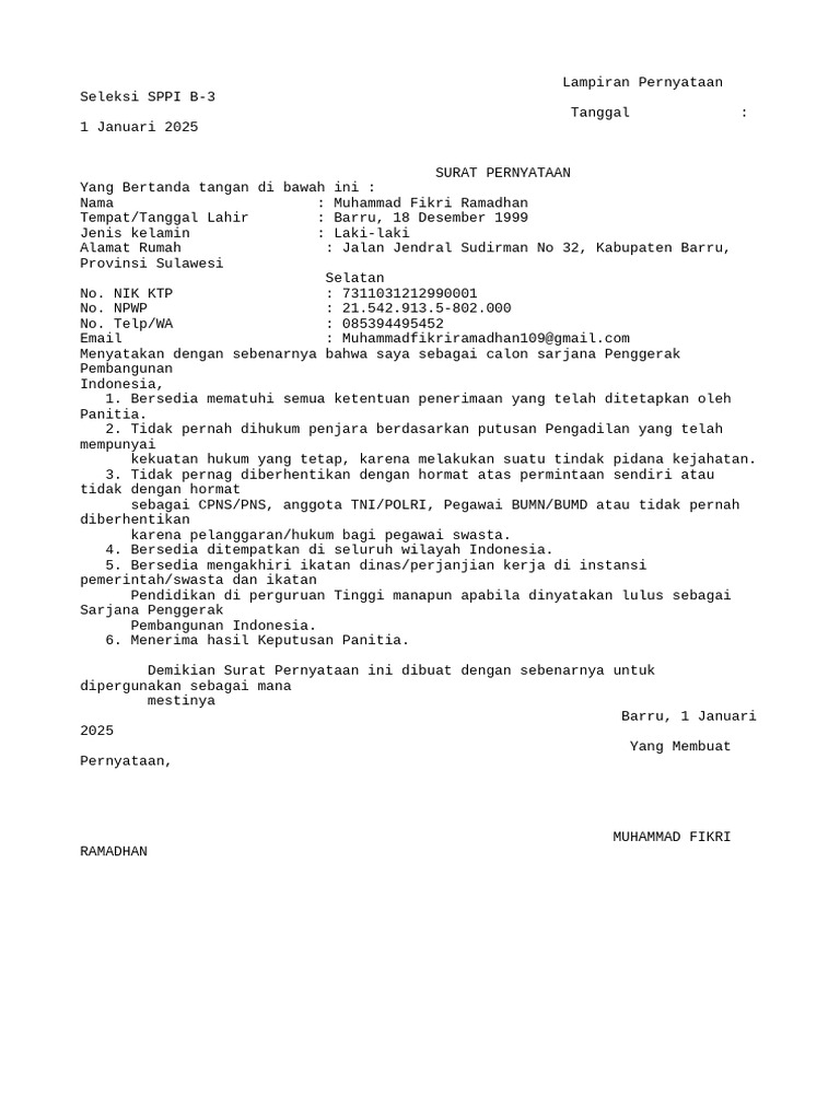 812588668-Lampiran-Pernyataan-Seleksi-SPPI-B | PDF