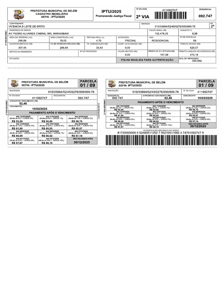 BOLETO DO IPTU 2025 | PDF
