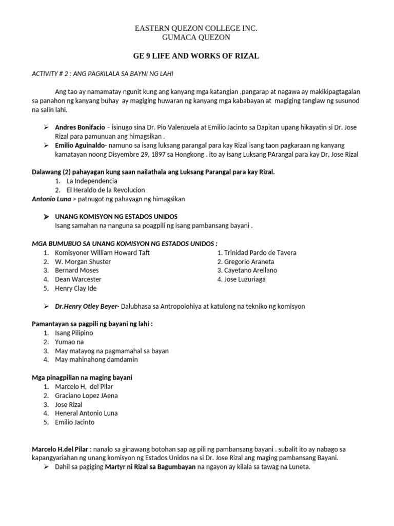Rizal Activity 2 | PDF