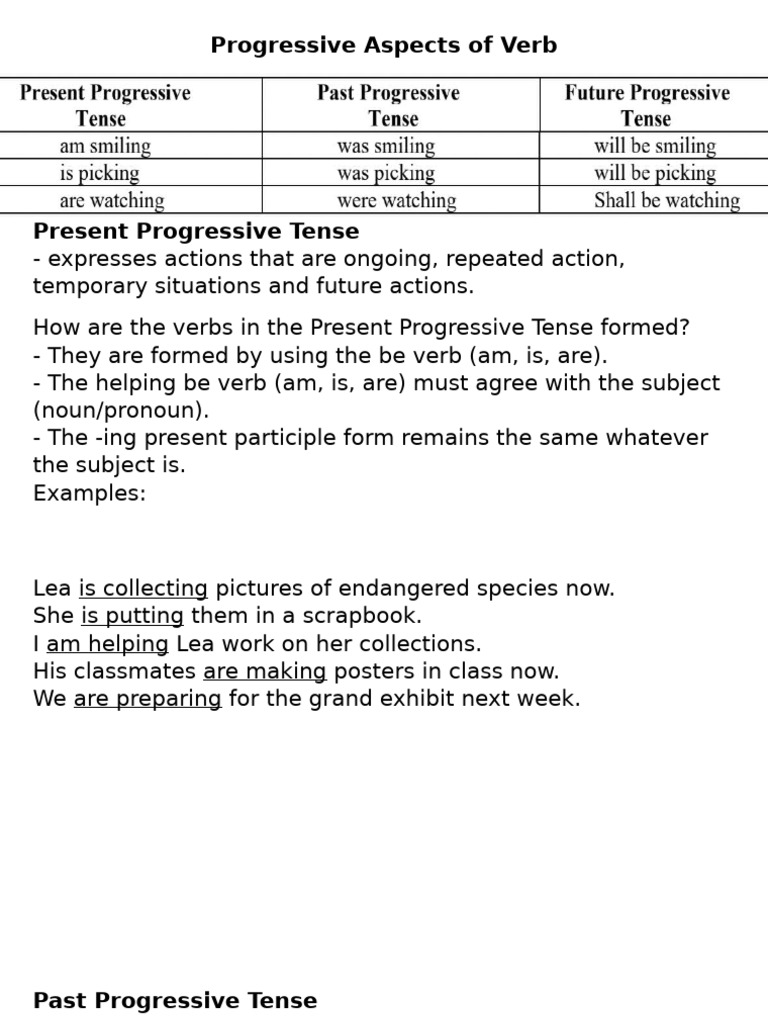 Progressive Aspects of Verb | PDF