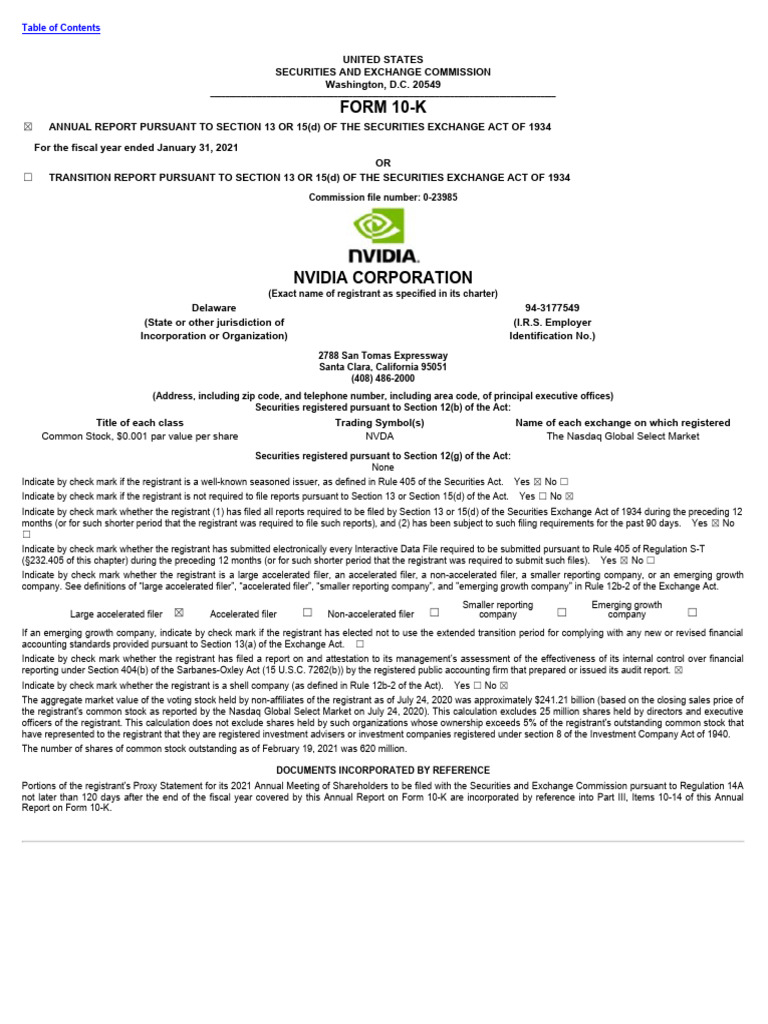 Nvidia 2021K | PDF | Form 10 K | Graphics Processing Unit
