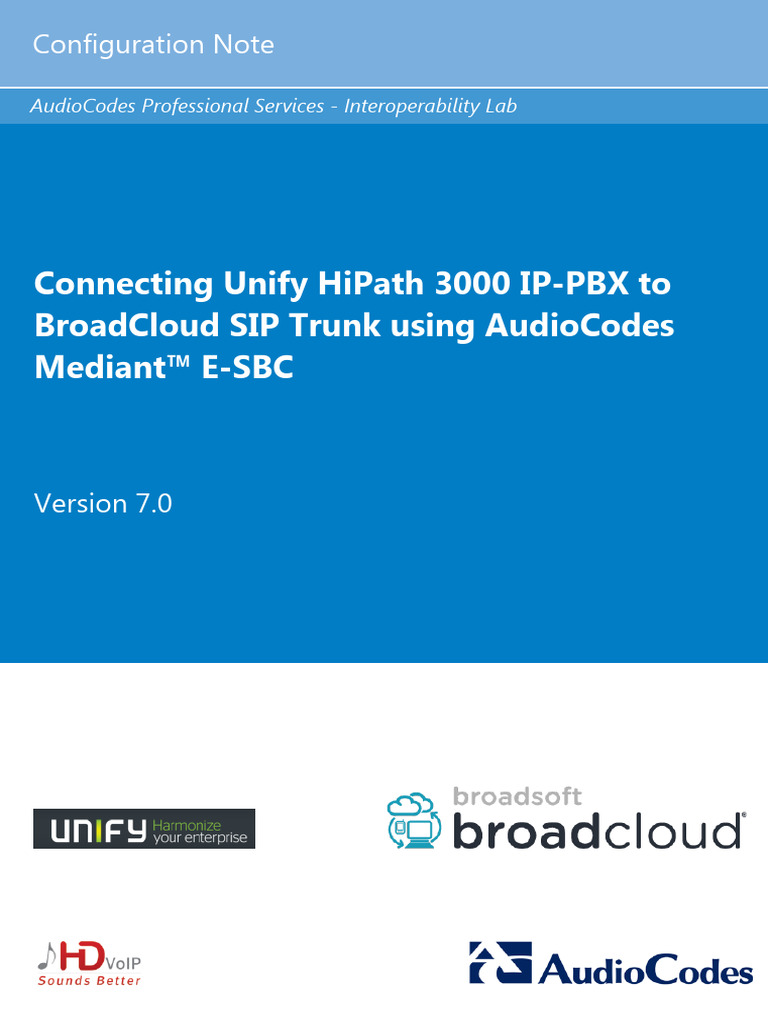 LTRT 12630 Unify Hipath 3000 Ip PBX With Broadcloud Sip Trunk Using Mediant e SBC Configuration ...