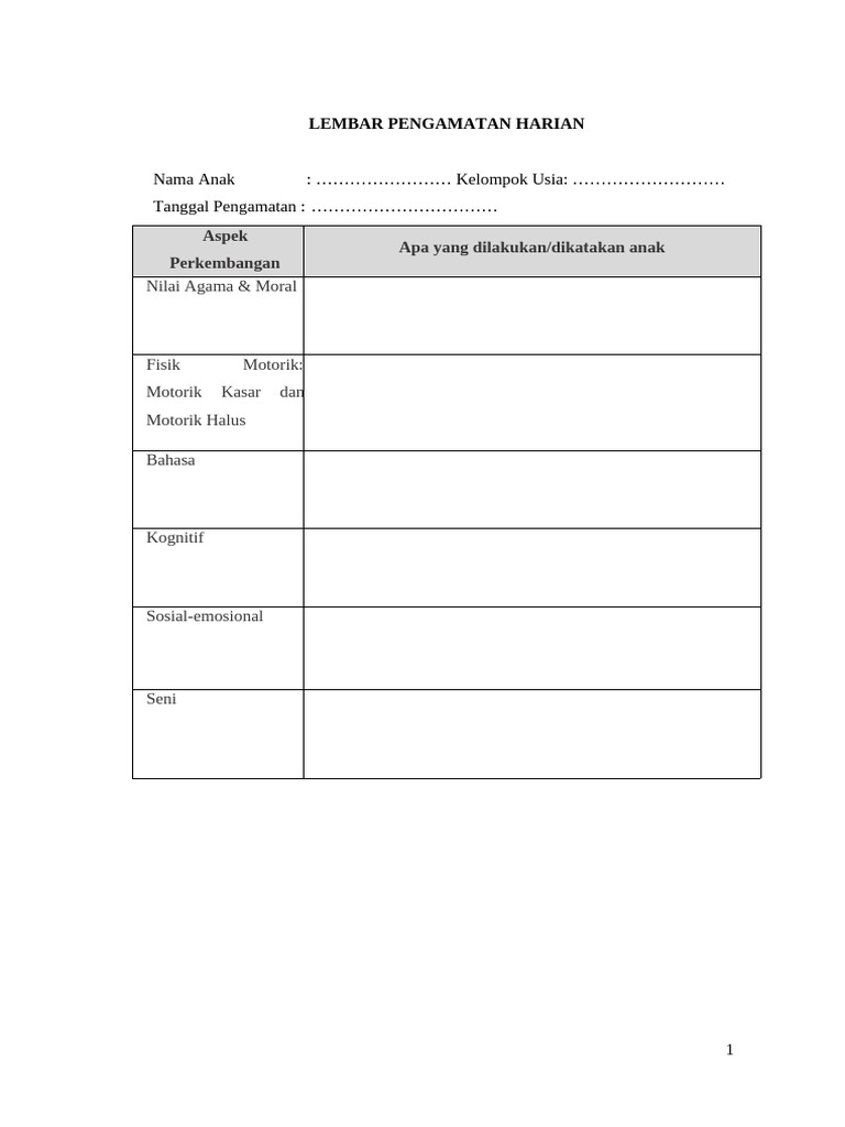 Form Praktek PAUD | PDF