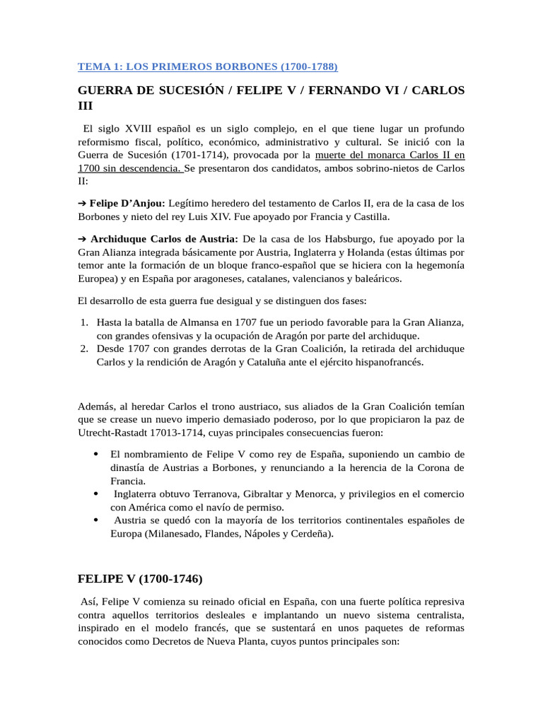 Historia de los primeros Borbones en España | PDF | Imperio español ...