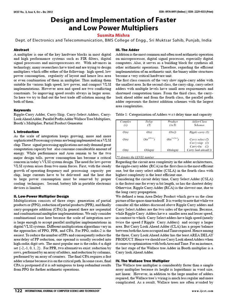 Design and Implementation of Faster and | PDF | Multiplication | Theory Of Computation