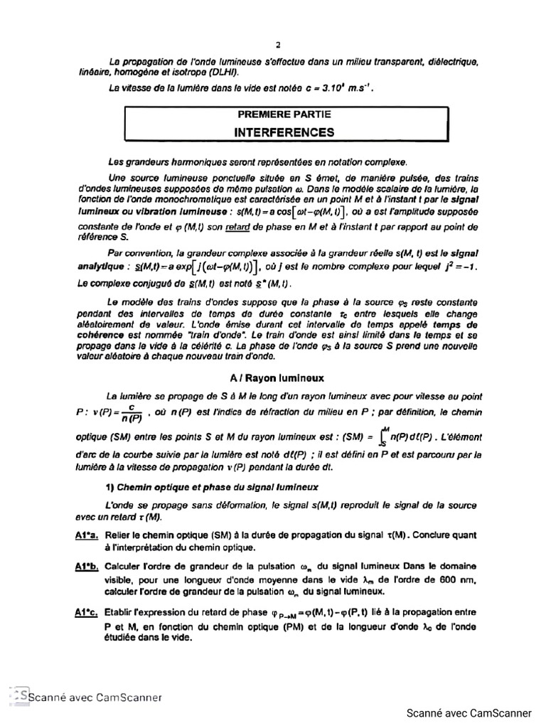 Très Bon PB Corrig Sur Interferenc en Optiq | PDF