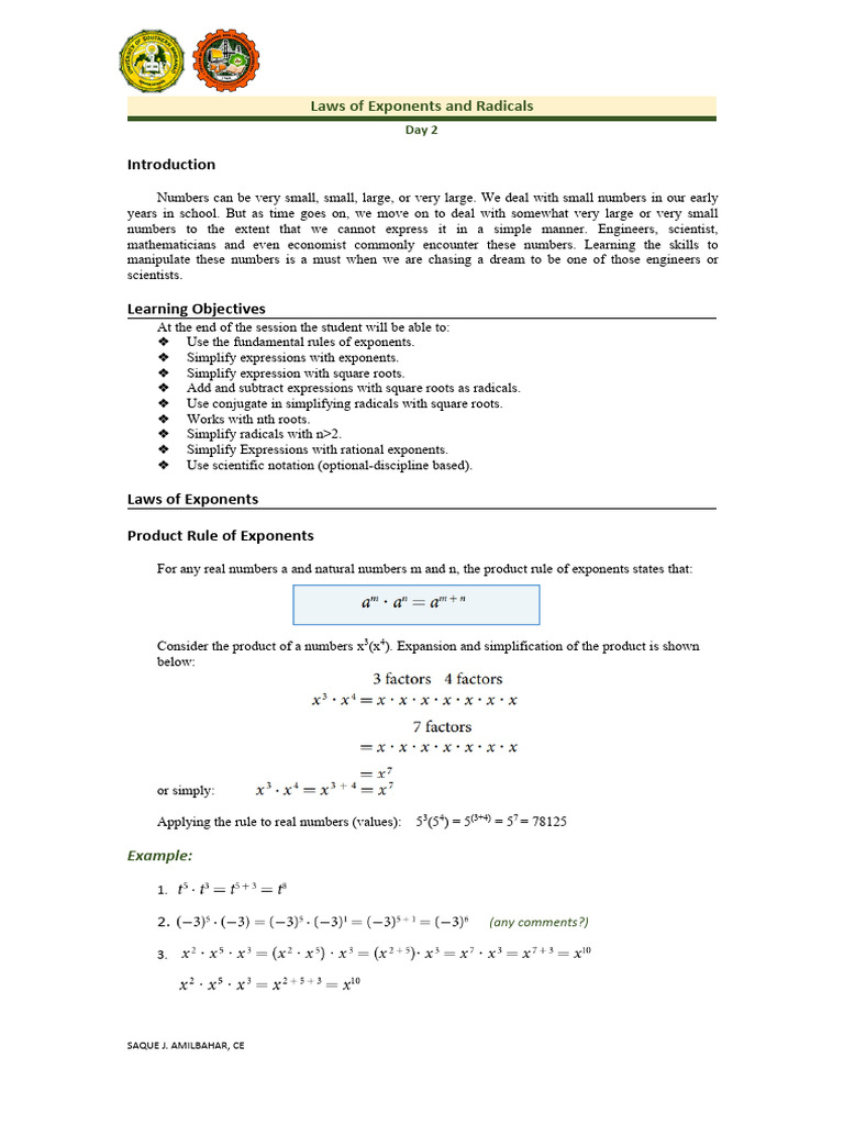 Laws of Exponents and Radicals Guide | PDF | Exponentiation | Square Root