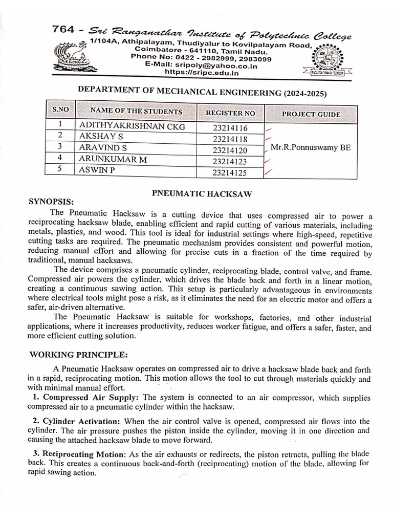 Mech Project Abstract 24-25 | PDF