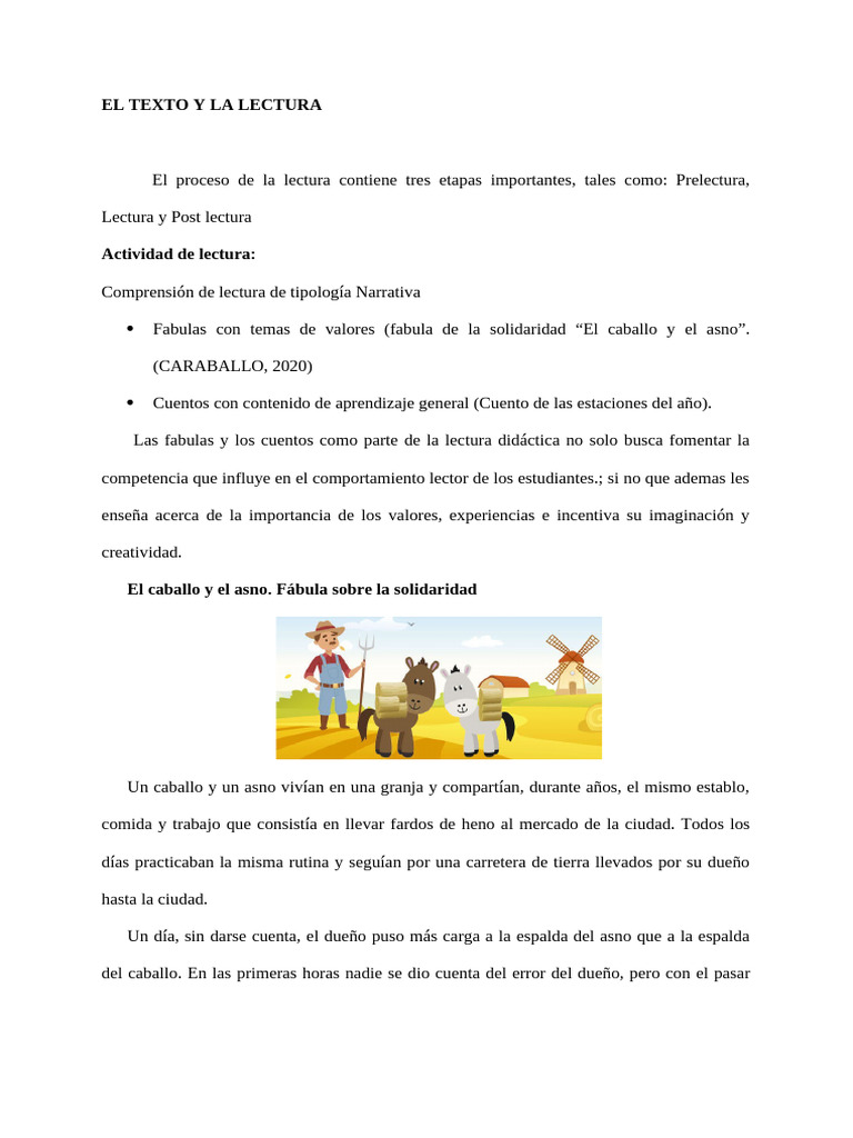 El Texto y La Lectura | PDF | Comprensión lectora | Fábula