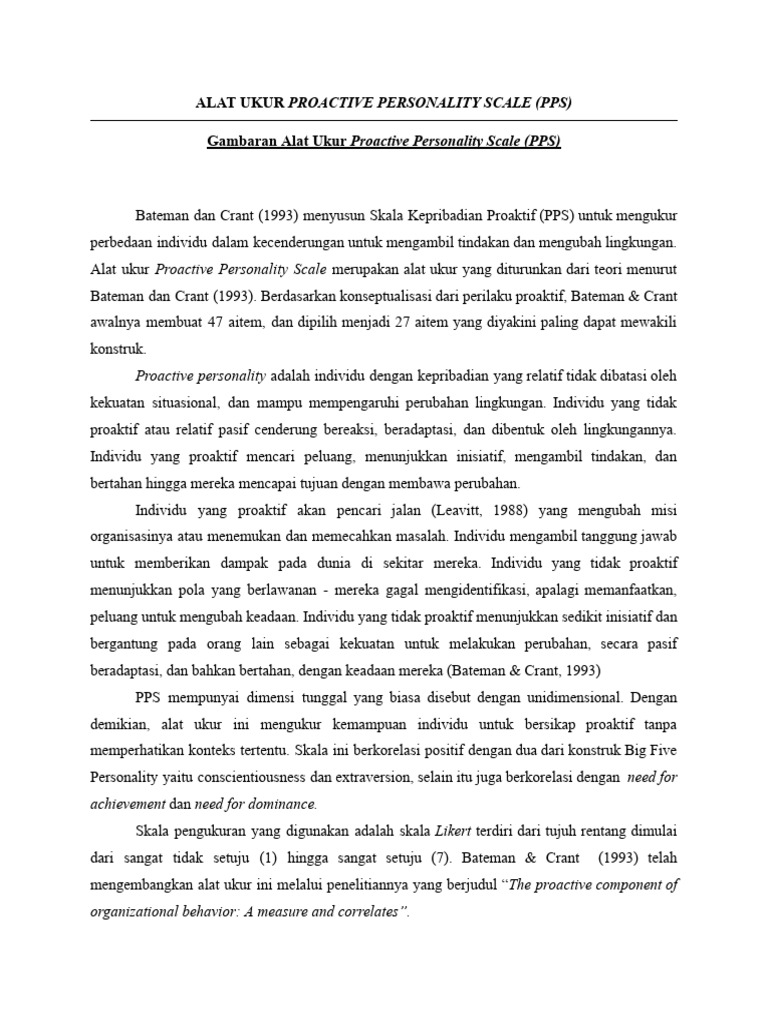 Alat Ukur Proactive Personality Scale (PPS) | PDF